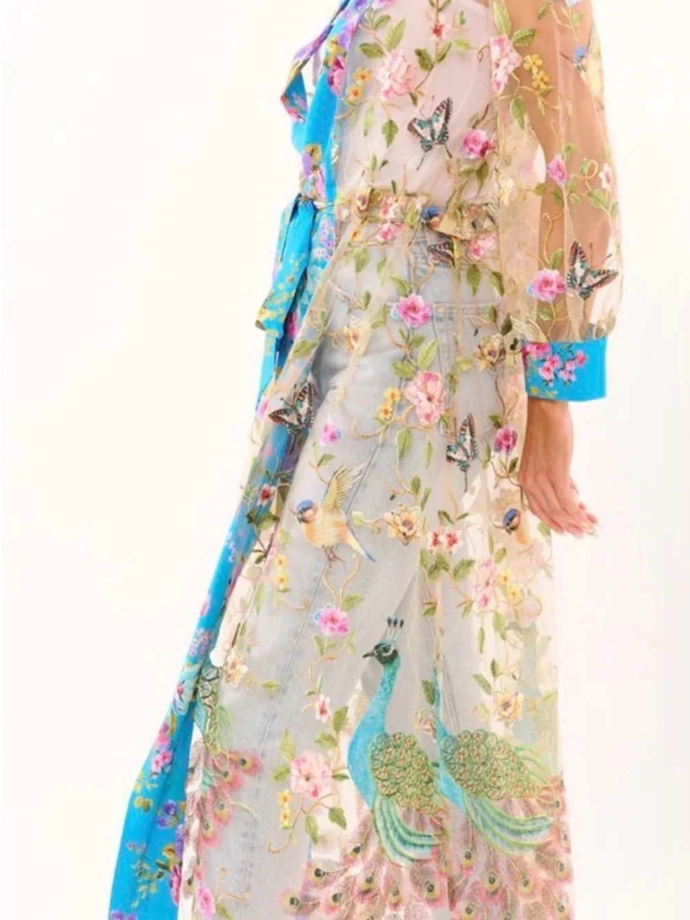 Aratta | Tops | Aratta Blue Floral Tiewaist Sheer Overlay Top | Poshmark